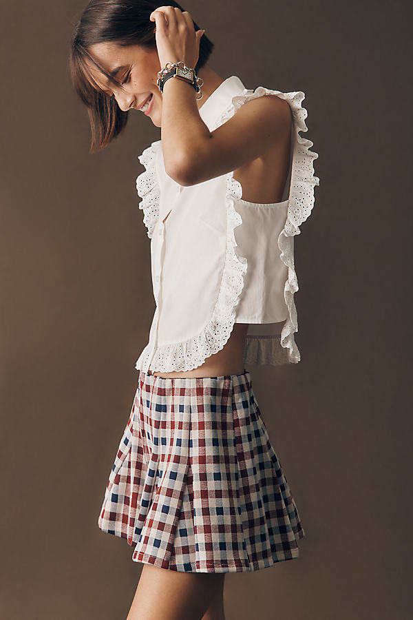 MAEVE Maeve Godet Plaid Skirty Shorts